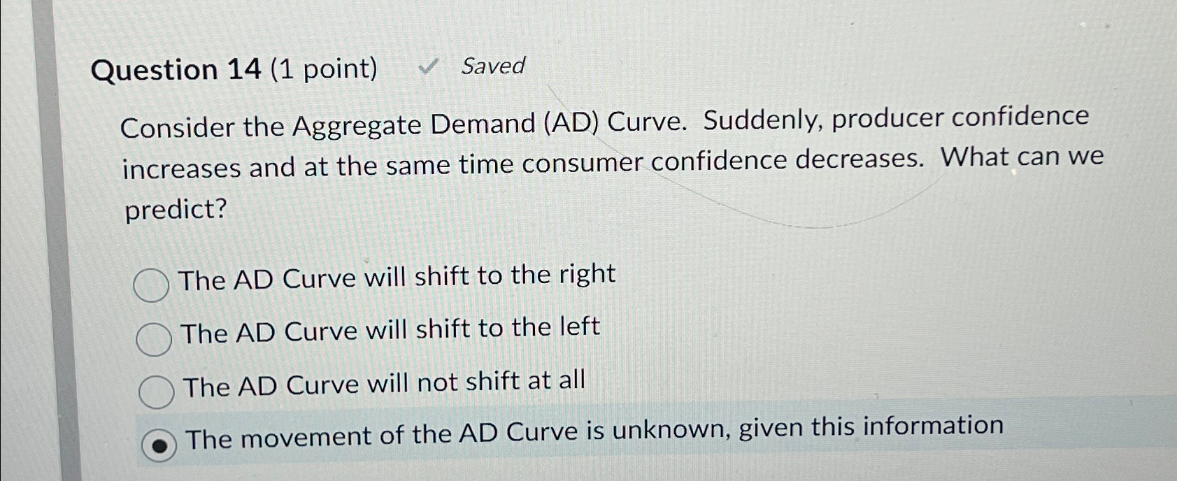 Solved Question 14 (1 ﻿point) ﻿SavedConsider the Aggregate | Chegg.com