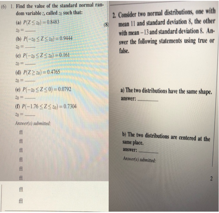Solved (6) 1. Find the value of the standard normal ran- dom | Chegg.com