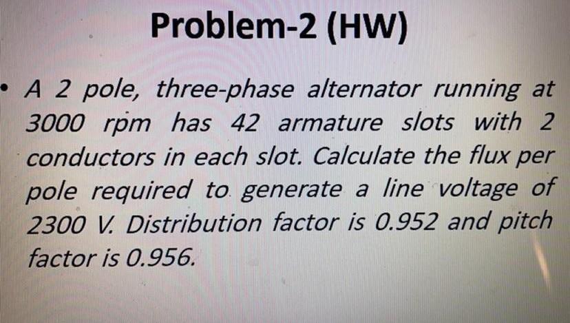 Solved Problem-2 (HW) • A 2 pole, three-phase alternator | Chegg.com