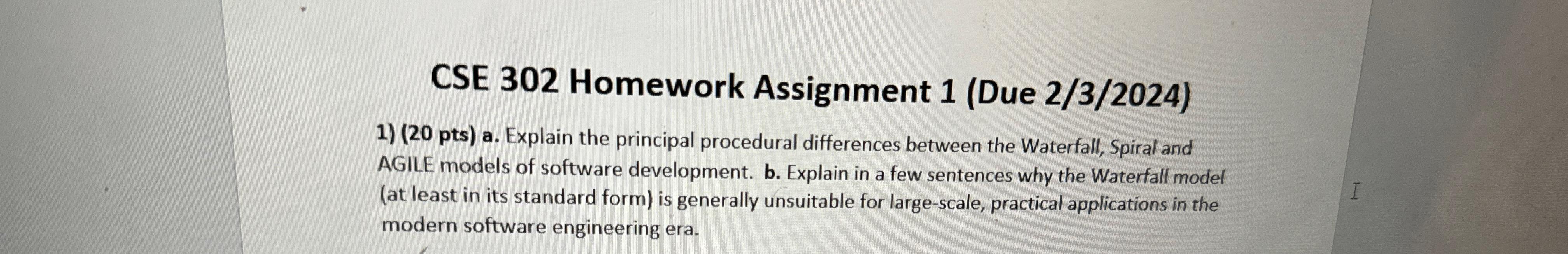 Solved CSE 302 ﻿Homework Assignment 1 (Due 2/3/2024)(20 | Chegg.com