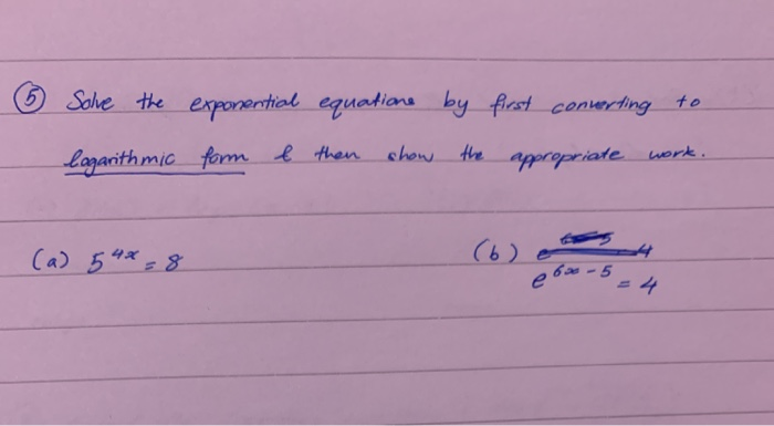 Solved Solve the exponential equatione by first converting | Chegg.com