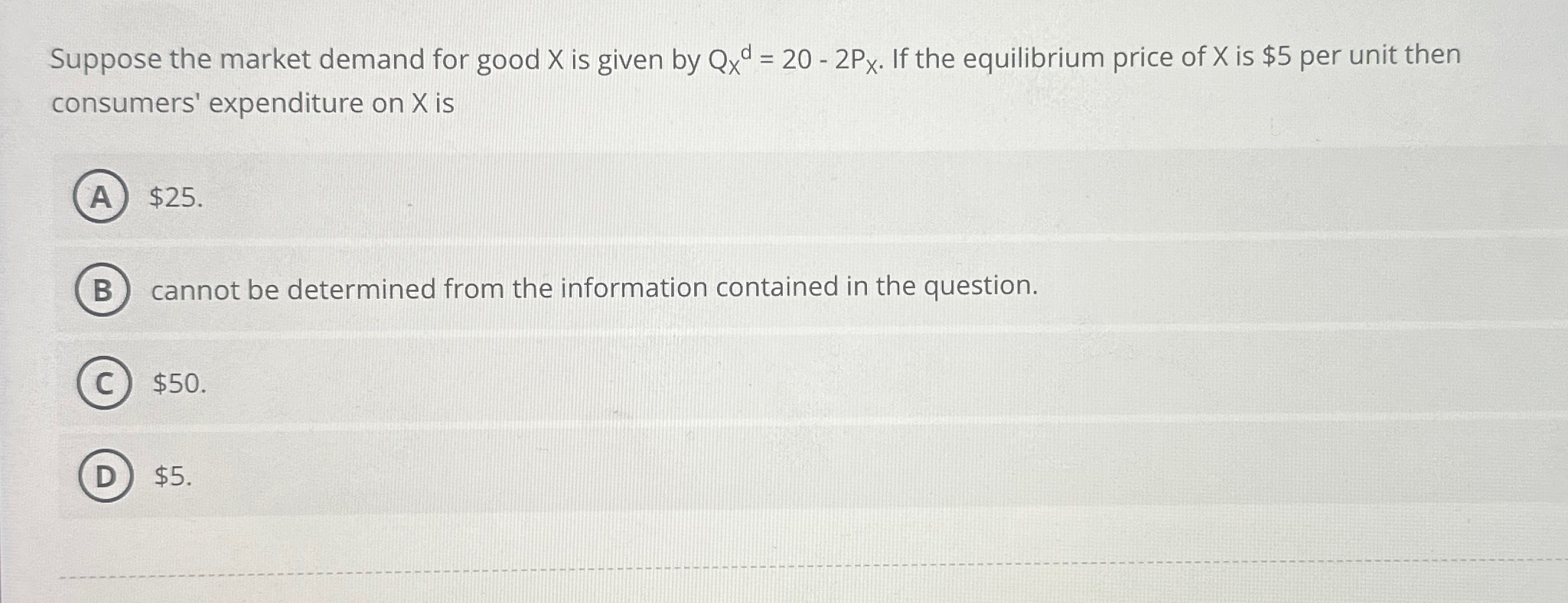 Solved Suppose the market demand for good x ﻿is given by | Chegg.com