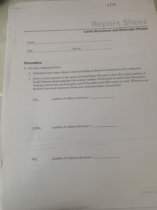 Solved Report Sheet Lewis Structures and Molecular Models | Chegg.com