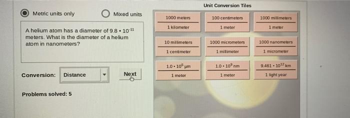 Solved Unit Conversion Tiles Metric units only Mixed units | Chegg.com