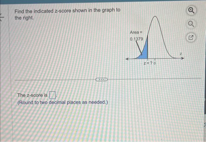 Solved Find the indicated z-score shown in the graph to the | Chegg.com