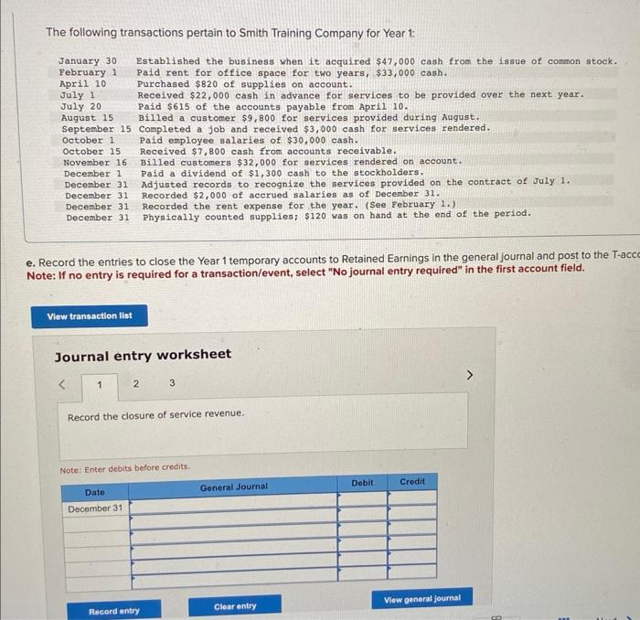 Solved The following transactions pertain to Smith Training | Chegg.com