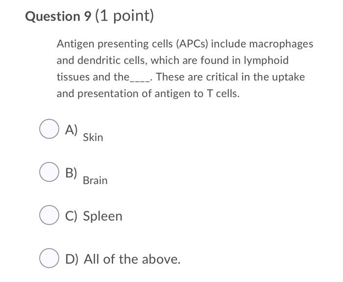 Solved Question 9 (1 point) Antigen presenting cells (APCs) | Chegg.com