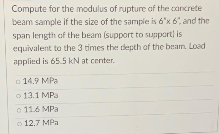 Solved Compute for the modulus of rupture of the concrete | Chegg.com