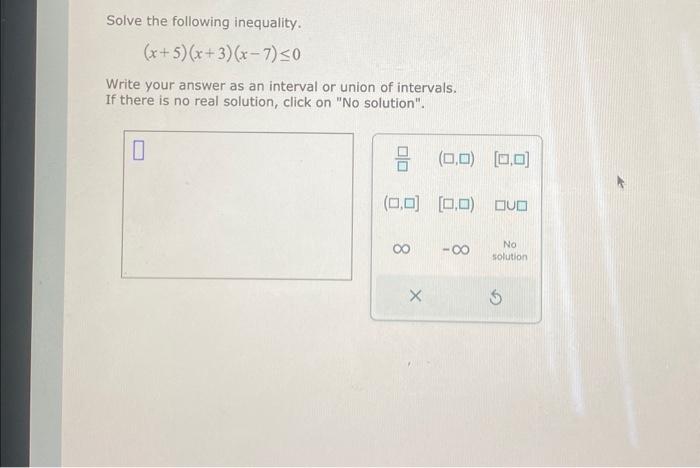 Solved Solve the following inequality . (x + 5)(x + 3)(x - | Chegg.com