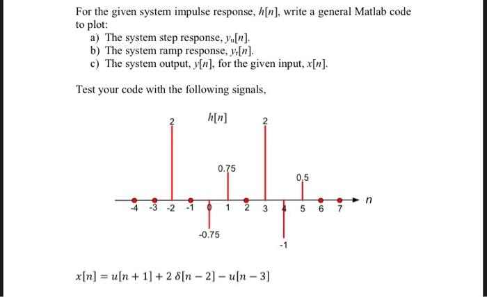 Solved For the given system impulse response, h[n], write a | Chegg.com