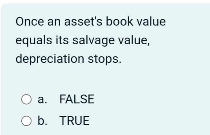 Solved Once an asset's book value equals its salvage value, | Chegg.com