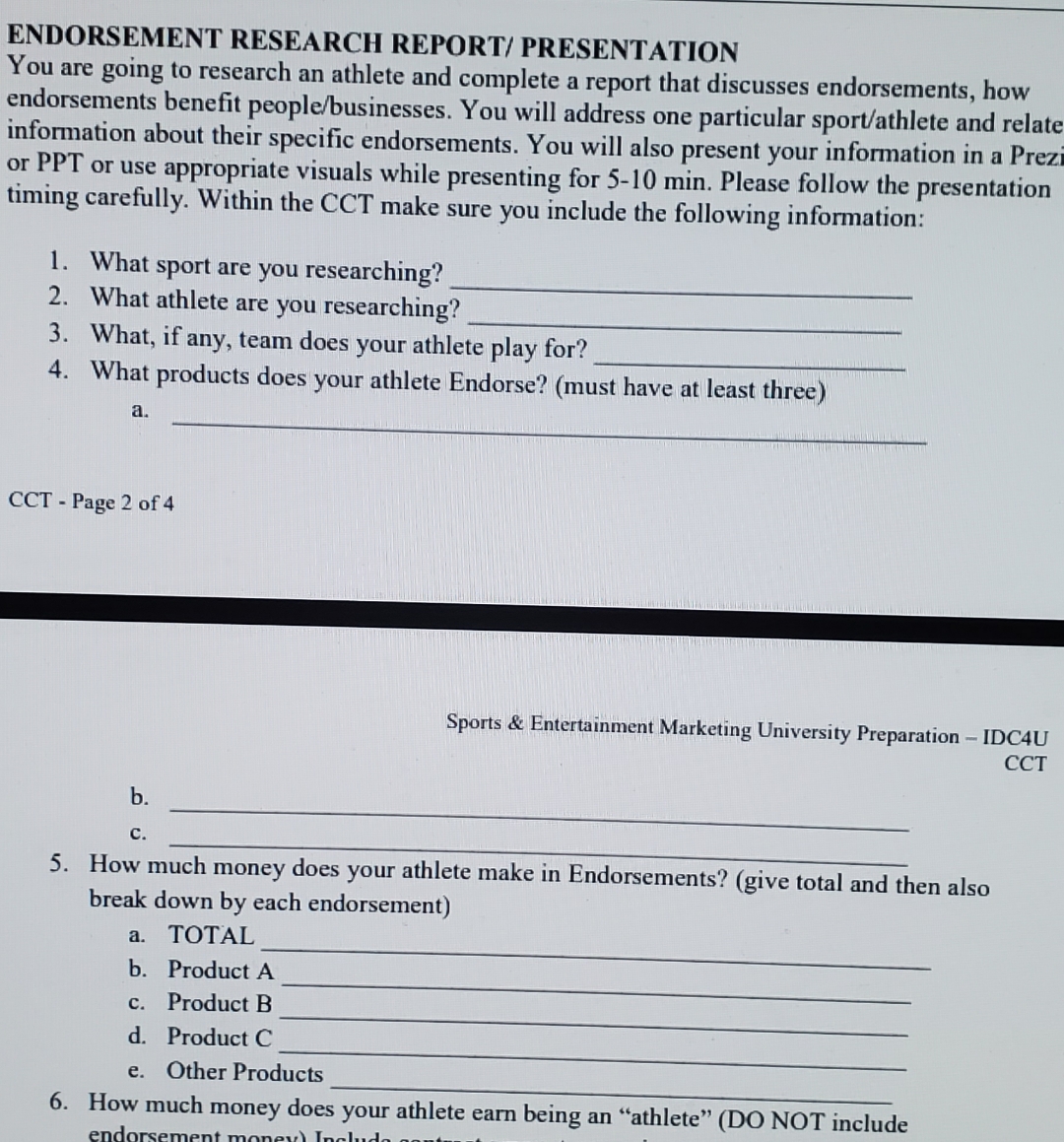 Solved ENDORSEMENT RESEARCH REPORT/ ﻿PRESENTATIONYou are | Chegg.com