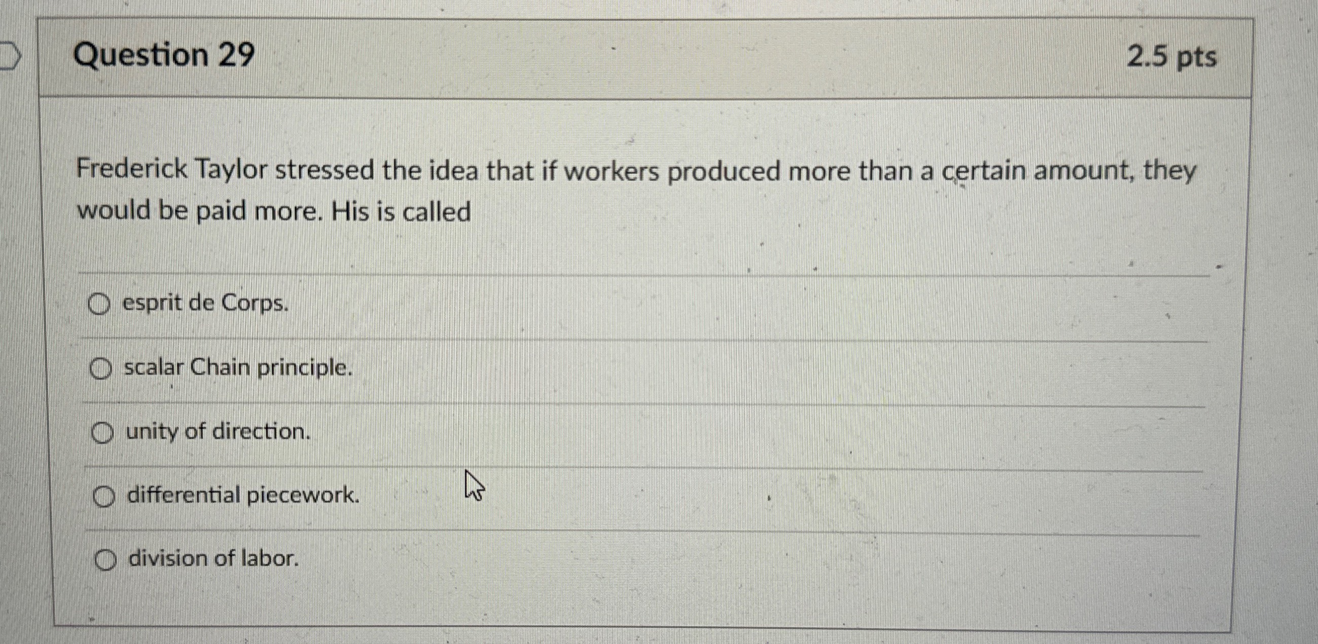 Solved Question 292.5ptsFrederick Taylor stressed the idea | Chegg.com