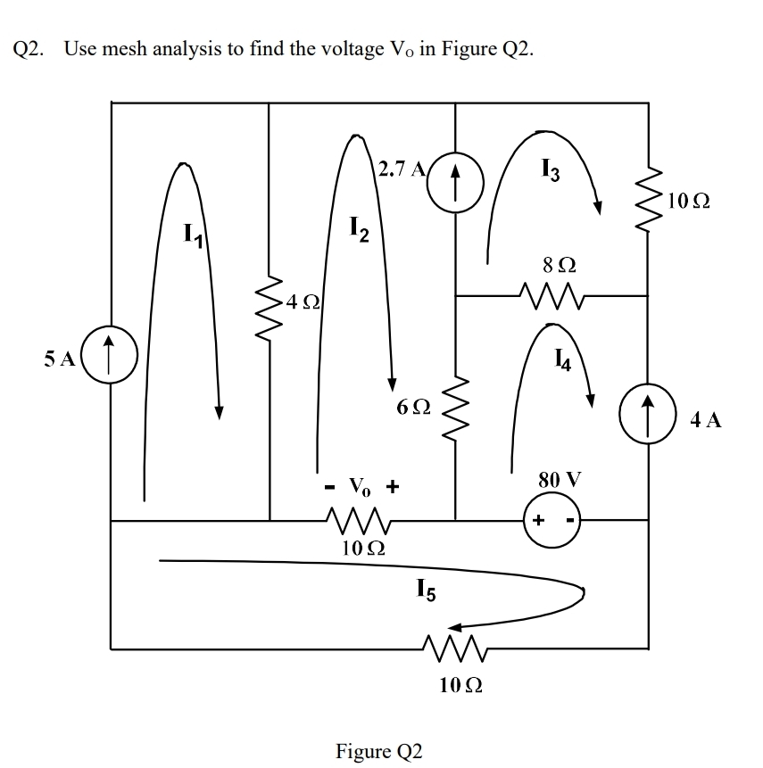 Solved Q 2 . ﻿Use mesh analysis to find the voltage VO ﻿in | Chegg.com