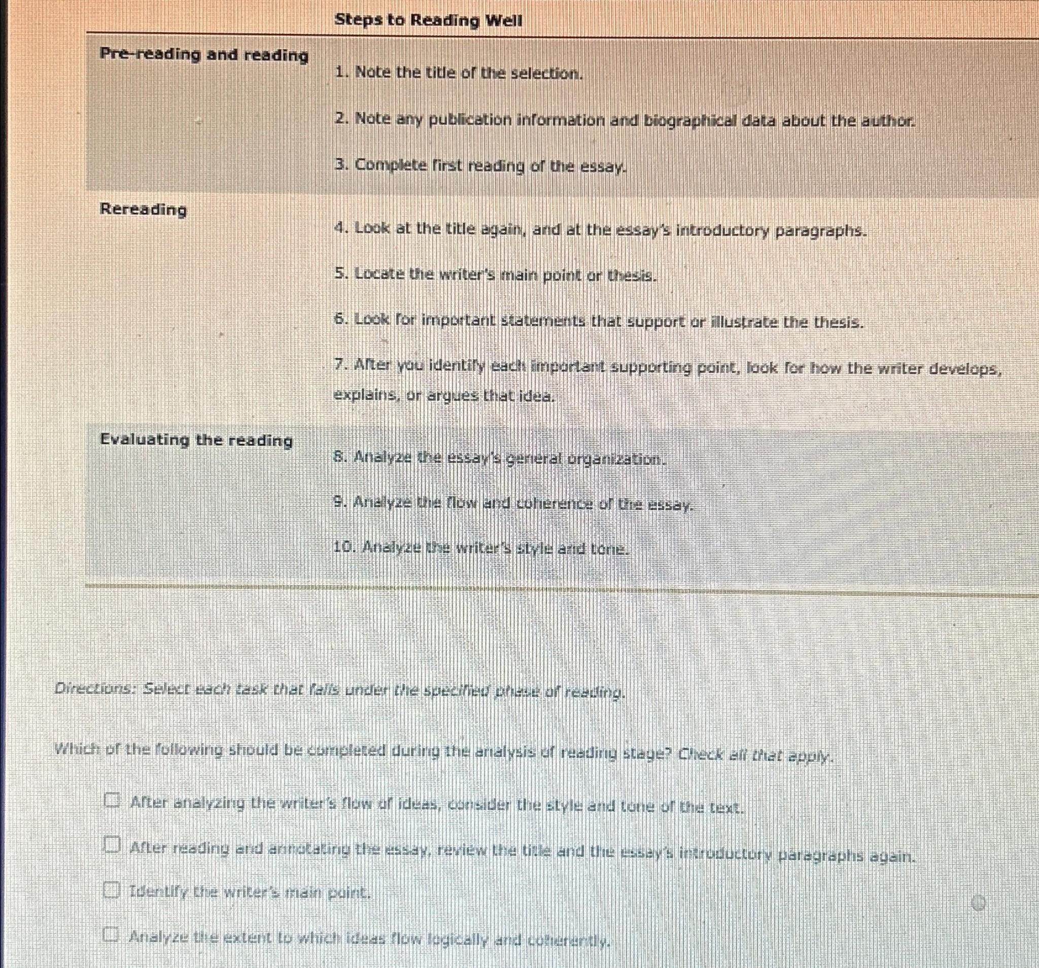 Solved Steps to Reading WellPre-reading and readingNote the | Chegg.com