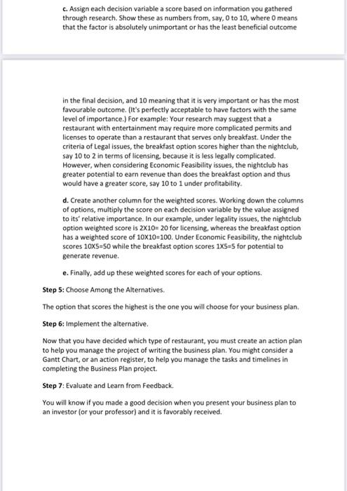 Solved c. Assign each decision variable a score based on | Chegg.com