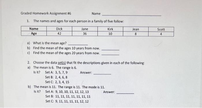 Solved Graded Homework Assignment #6 Name 1. The names and | Chegg.com