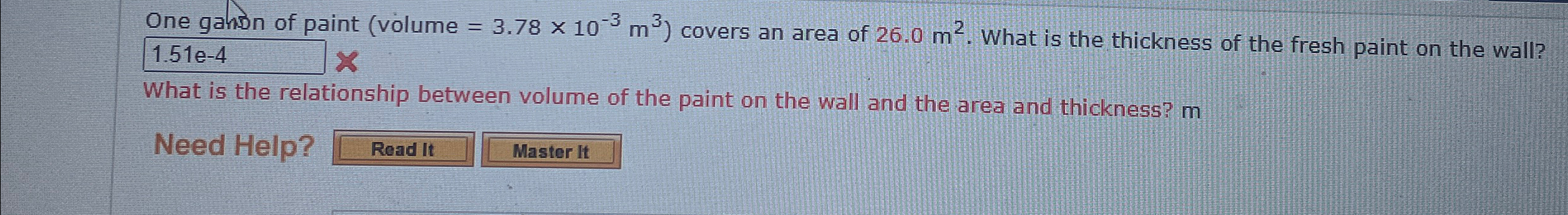 Solved One gahon of paint (volume =3.78×10-3m3 ) ﻿covers an | Chegg.com