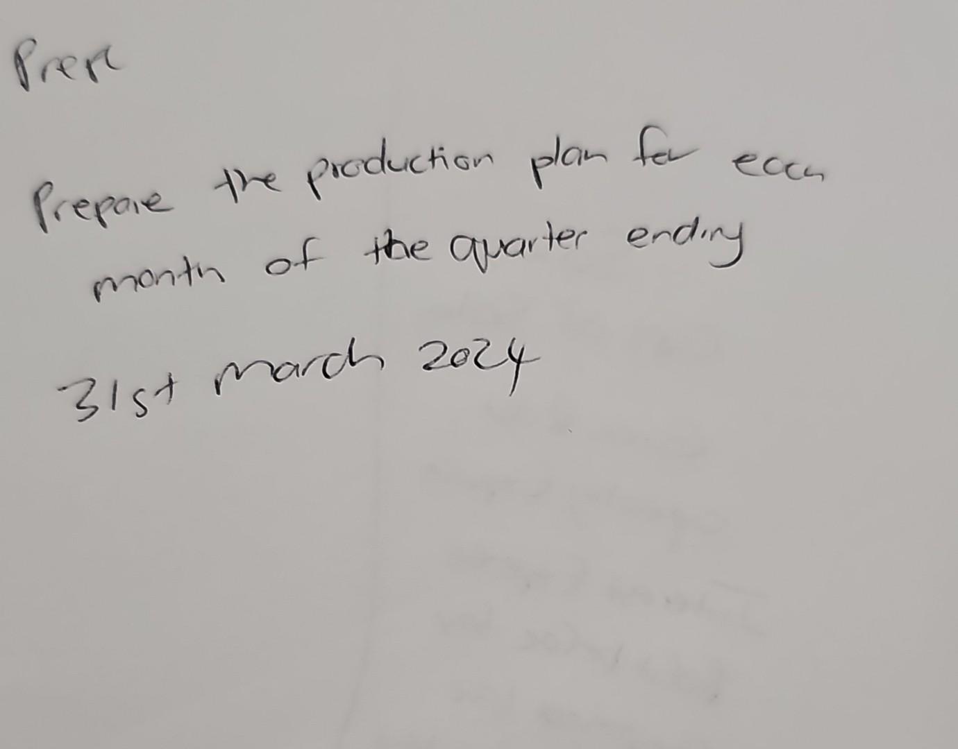 Solved Prepare the production plan for eccen montin of the | Chegg.com