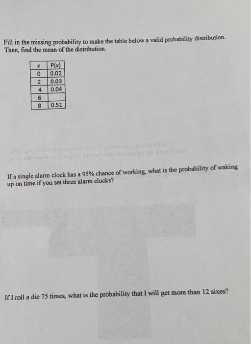 Solved Fill in the missing probability to make the table | Chegg.com