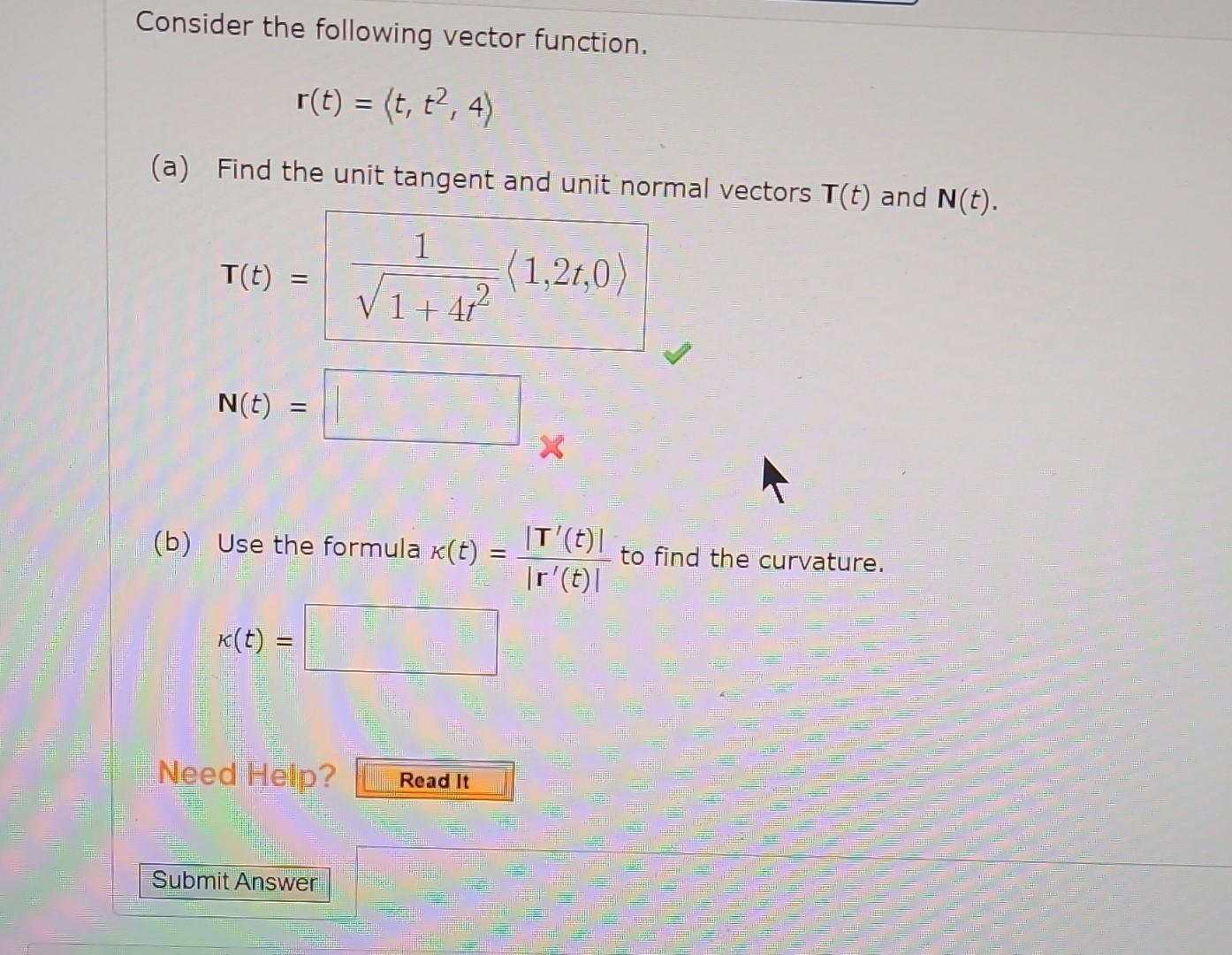 Solved Consider The Following Vector Function R T T T2 4