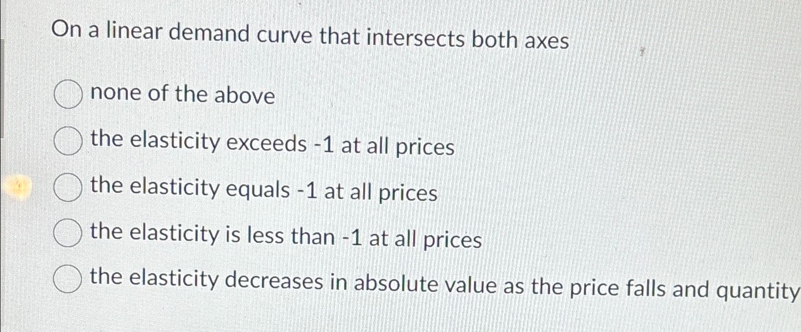 Solved On a linear demand curve that intersects both | Chegg.com