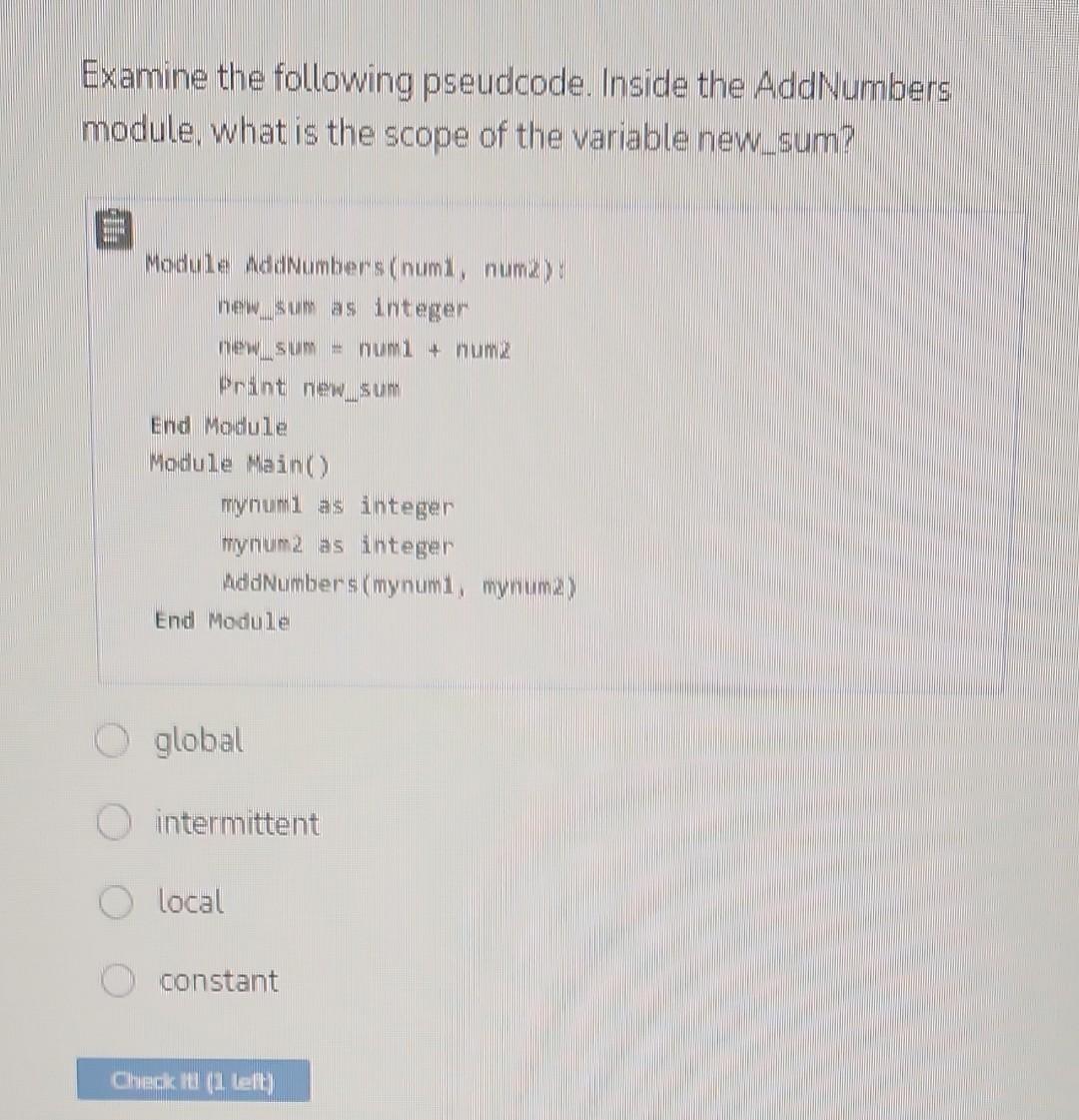 Solved Examine the following pseudcode. Inside the | Chegg.com