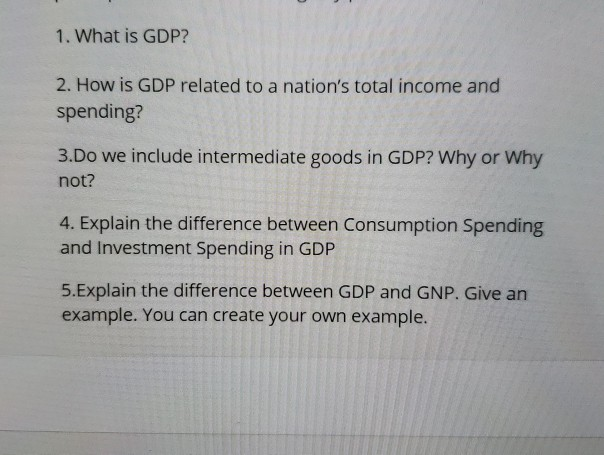 Solved 1. What is GDP? 2. How is GDP related to a nation's | Chegg.com