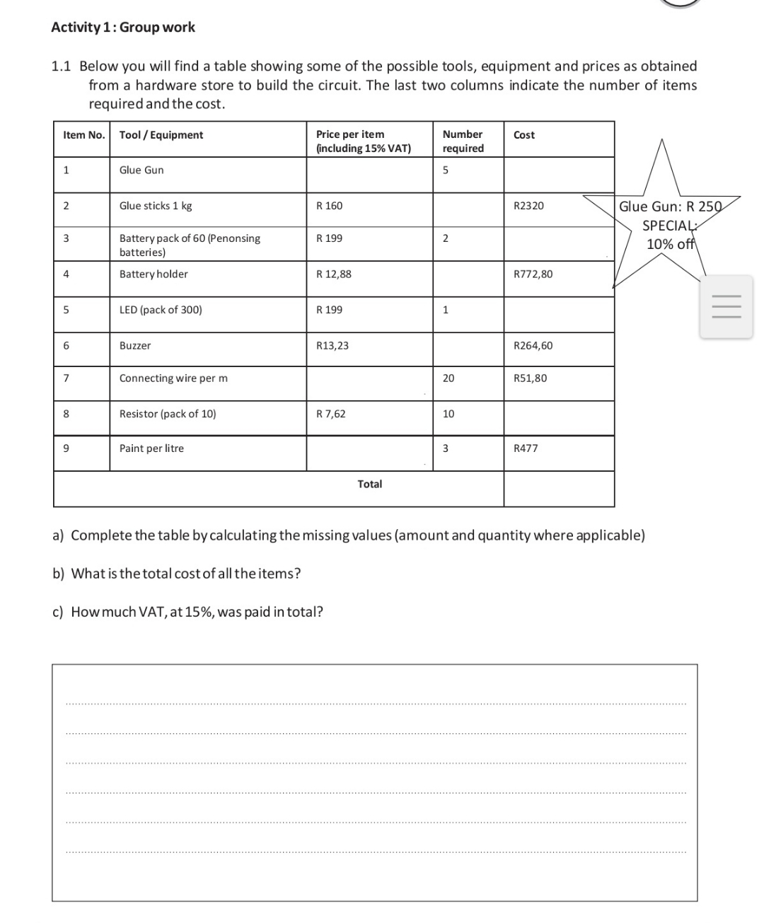 Solved Activity 1: Group work1.1 ﻿Below you will find a | Chegg.com