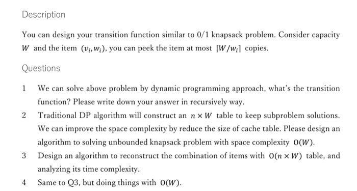 this relates to the unbounded knapsack problem | Chegg.com