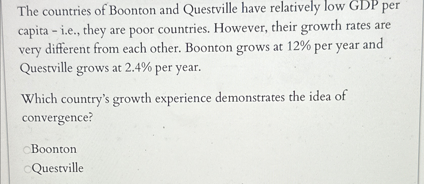 Solved The countries of Boonton and Questville have | Chegg.com