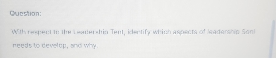 Solved Question:With respect to the Leadership Tent, | Chegg.com