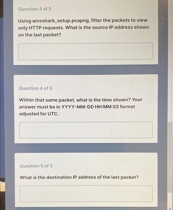 Solved Question 3 of 5 Using wireshark_setup.pcapng, filter | Chegg.com