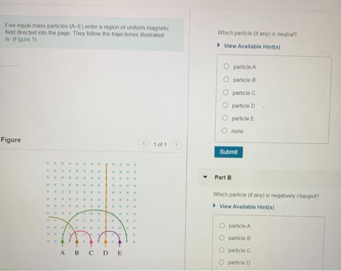 Solved Five equal-mass particles (A-E) enter a region of | Chegg.com