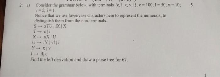 Solved 2. a) Consider the grammar below, with terminals | Chegg.com