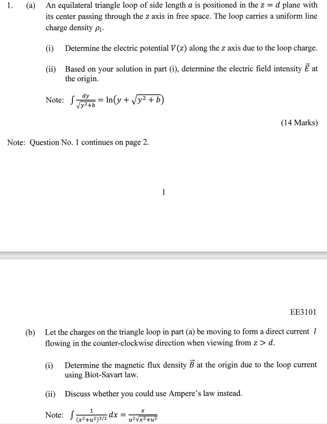 Solved A an Equilateral Triangle Loop Of Side Length A