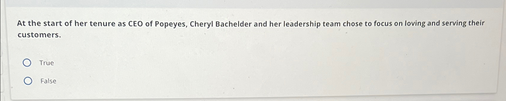 Solved At the start of her tenure as CEO of Popeyes, Cheryl | Chegg.com