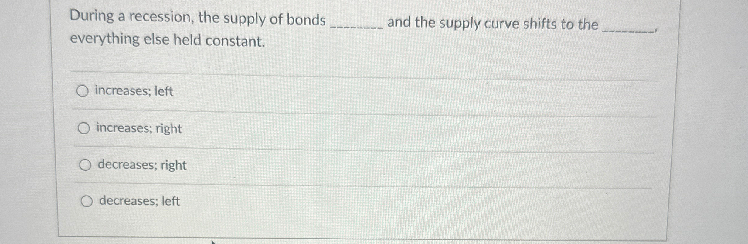Solved During a recession, the supply of bonds everything | Chegg.com