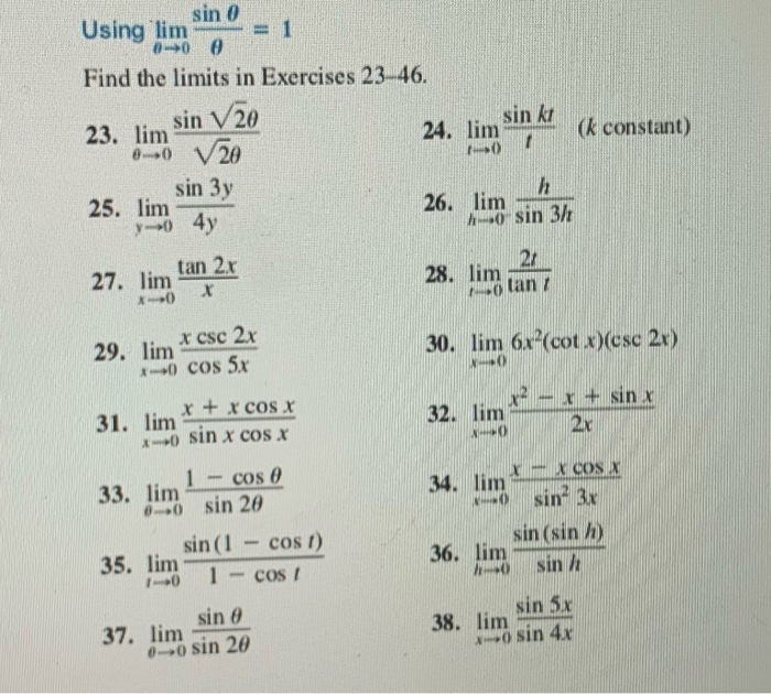 Solved sine Using limo Find the limits in Exercises 23.-46. | Chegg.com