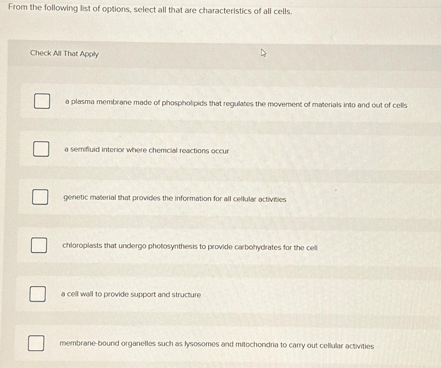 Solved From the following list of options, select all that | Chegg.com