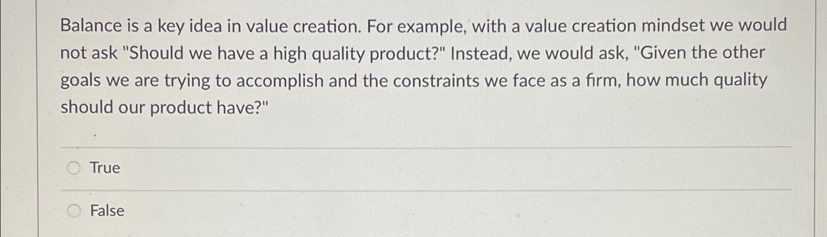 Solved Balance is a key idea in value creation. For example, | Chegg.com