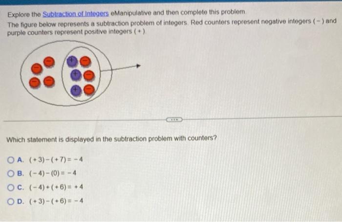 Solved Explore the Subtraction of Integers eManipulative and | Chegg.com