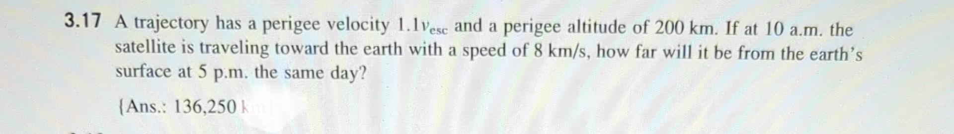 Solved .17 A trajectory has a perigee velocity 1.1vesc and a | Chegg.com