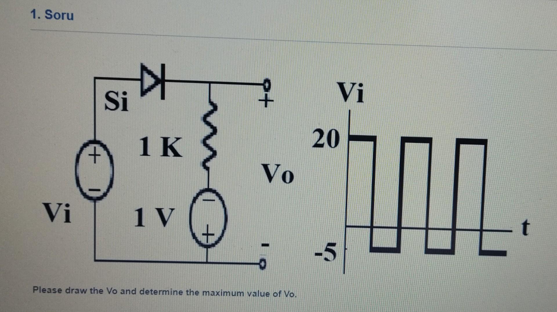 Solved 1. Soru Vi Si 1K 1 V Vo Please draw the Vo and | Chegg.com