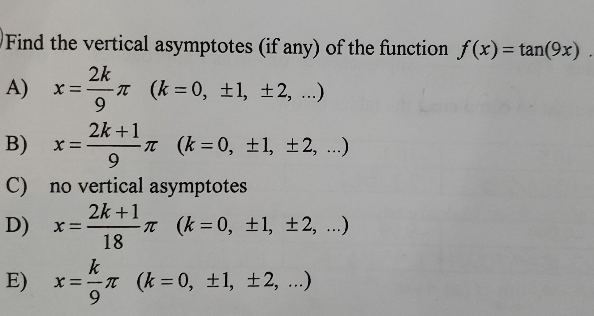 Solved Find the vertical asymptotes (if any) of the function | Chegg.com