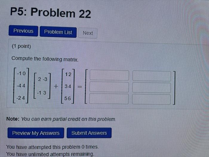 Solved P5: Problem 22 Previous Problem List Next (1 point) | Chegg.com