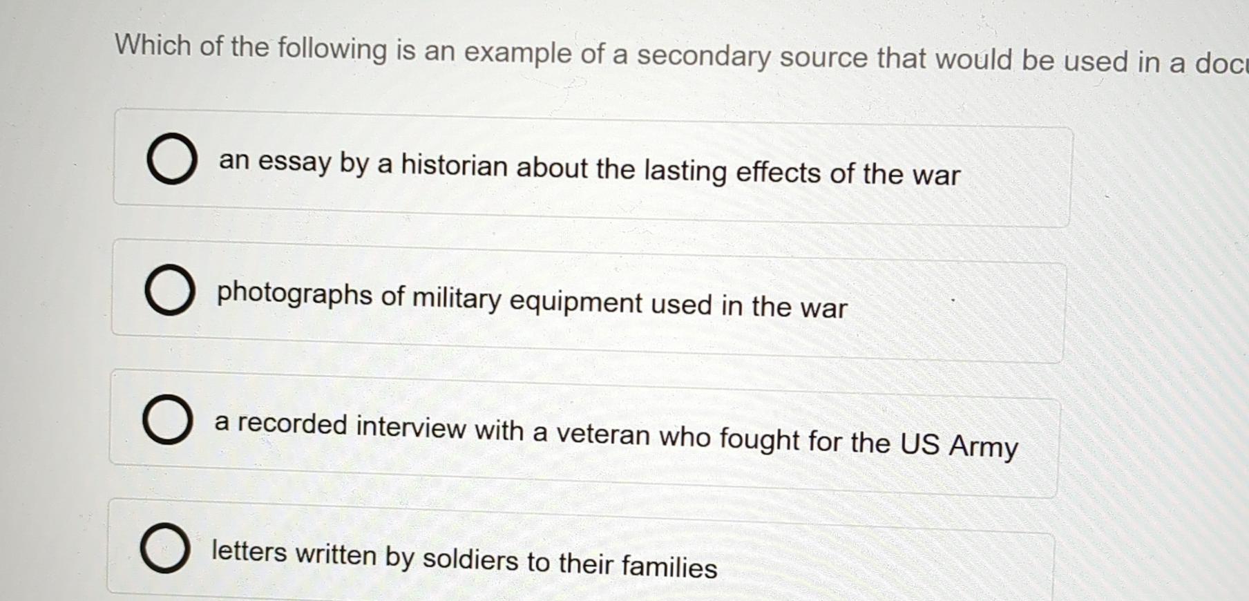 Solved Which of the following is an example of a secondary | Chegg.com