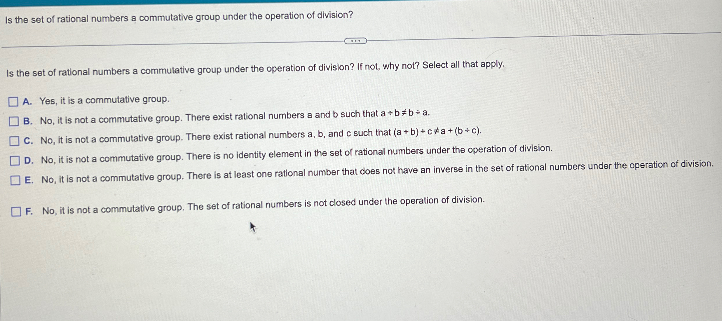 Solved Is the set of rational numbers a commutative group | Chegg.com