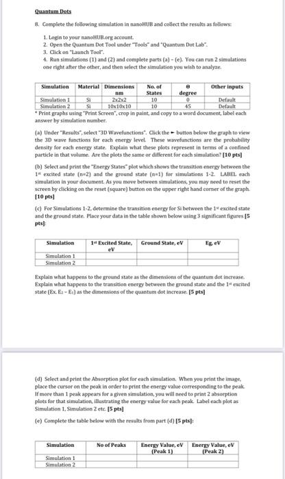 Quantum Dots 8. Complete the following simulation in | Chegg.com