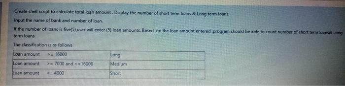 Solved Create shell script to calculate total loan amount. | Chegg.com